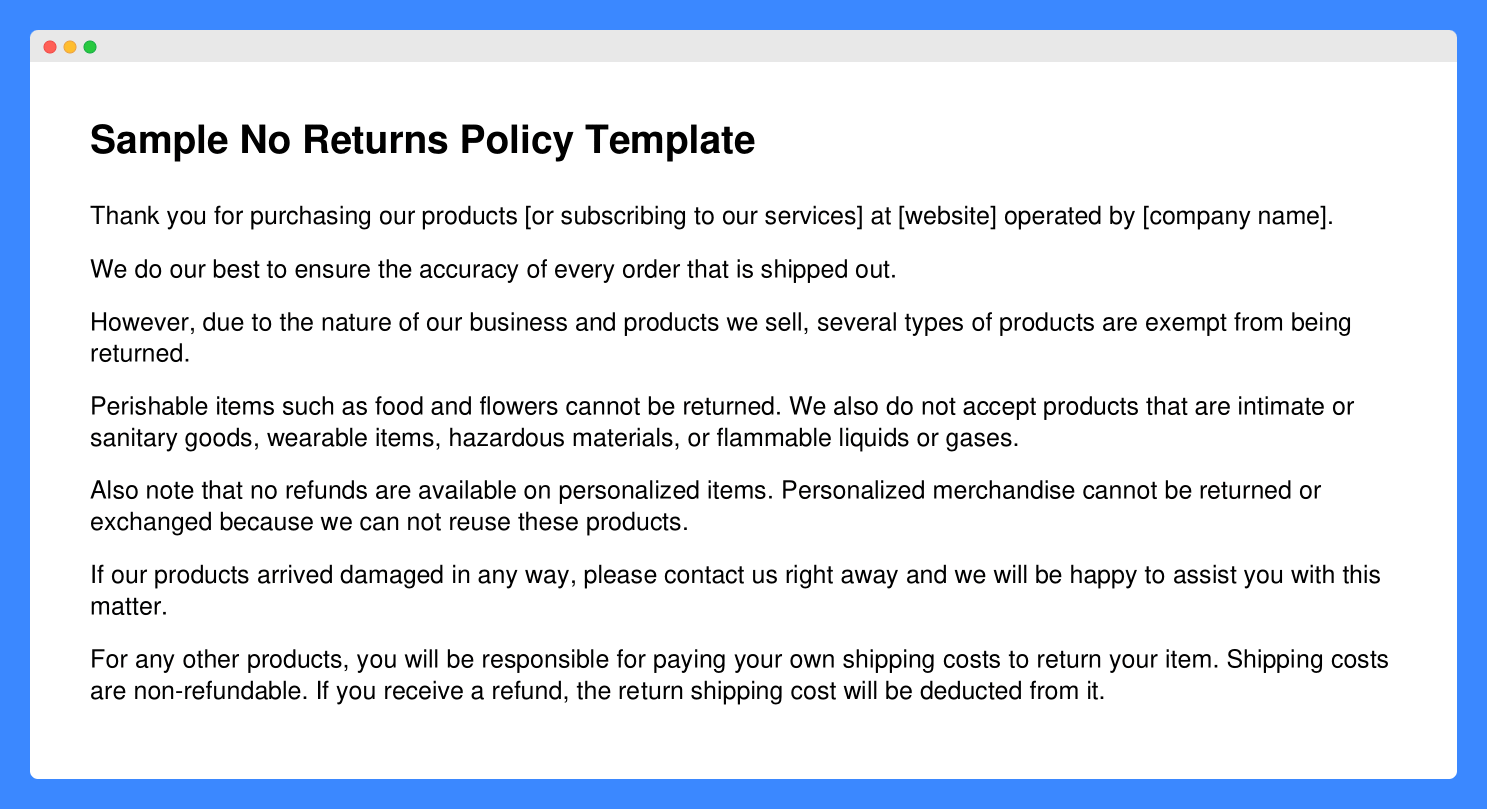 No Returns Policy That Works for Any Business [Free Template]